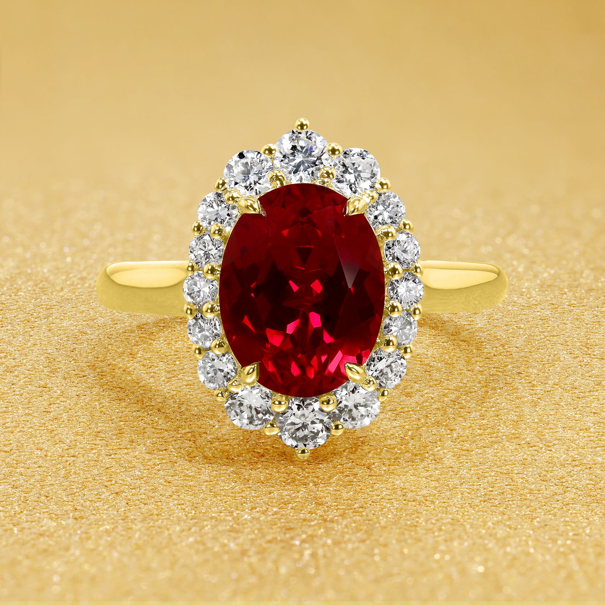 Gloria 2ct Oval Lab-Grown Ruby Halo Engagement Ring | Earthena Jewelry