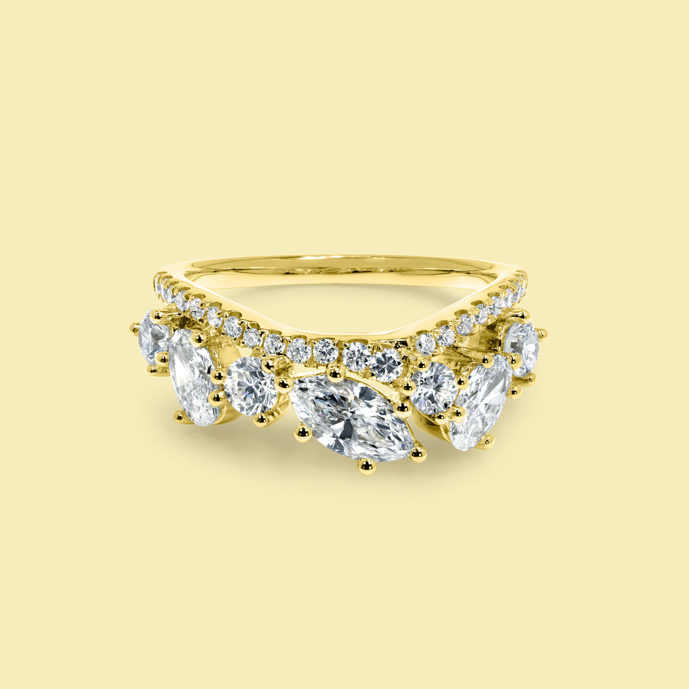 The Alessia Multi-stone Curved Diamond Wedding Band | Earthena Jewelry