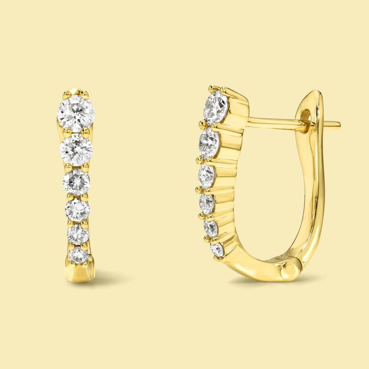 Graduated Straight Huggie Diamond Earrings | Earthena Jewelry