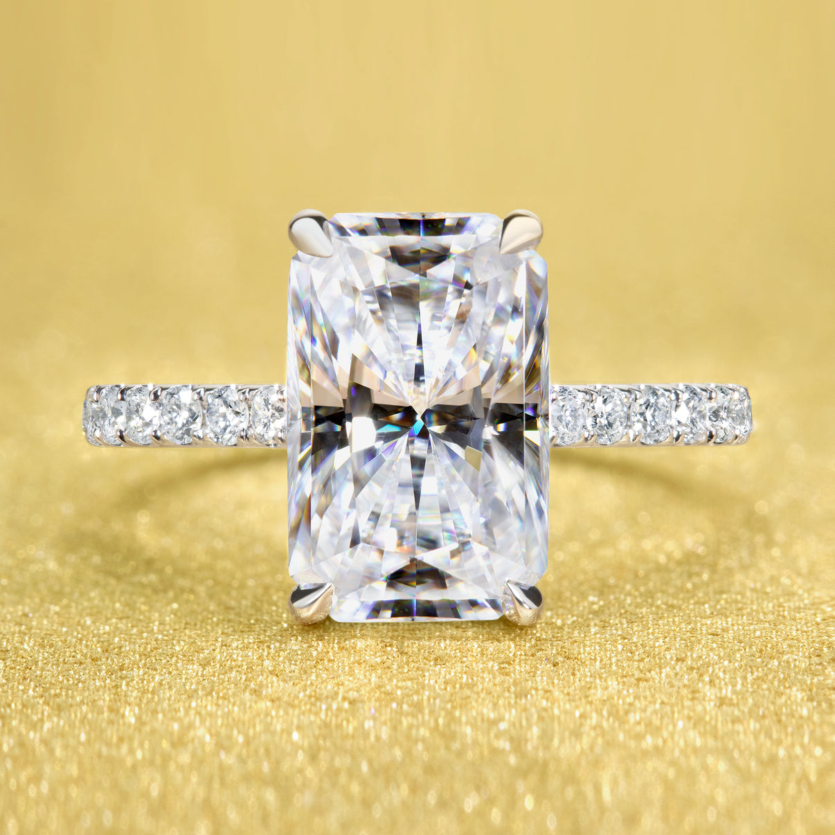 Elongated Radiant-cut Hidden Halo Engagement Ring | Earthena Jewelry
