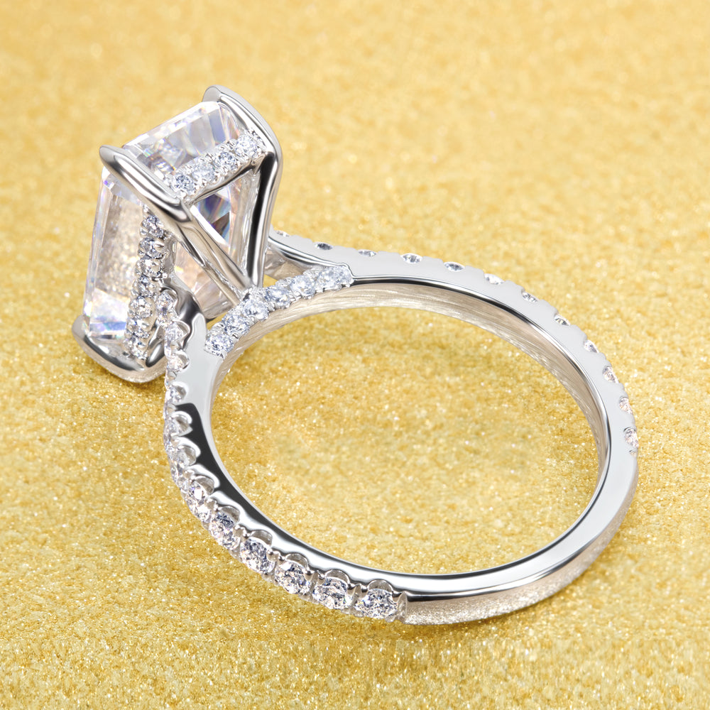 Elongated Radiant-cut Hidden Halo Engagement Ring | Earthena Jewelry