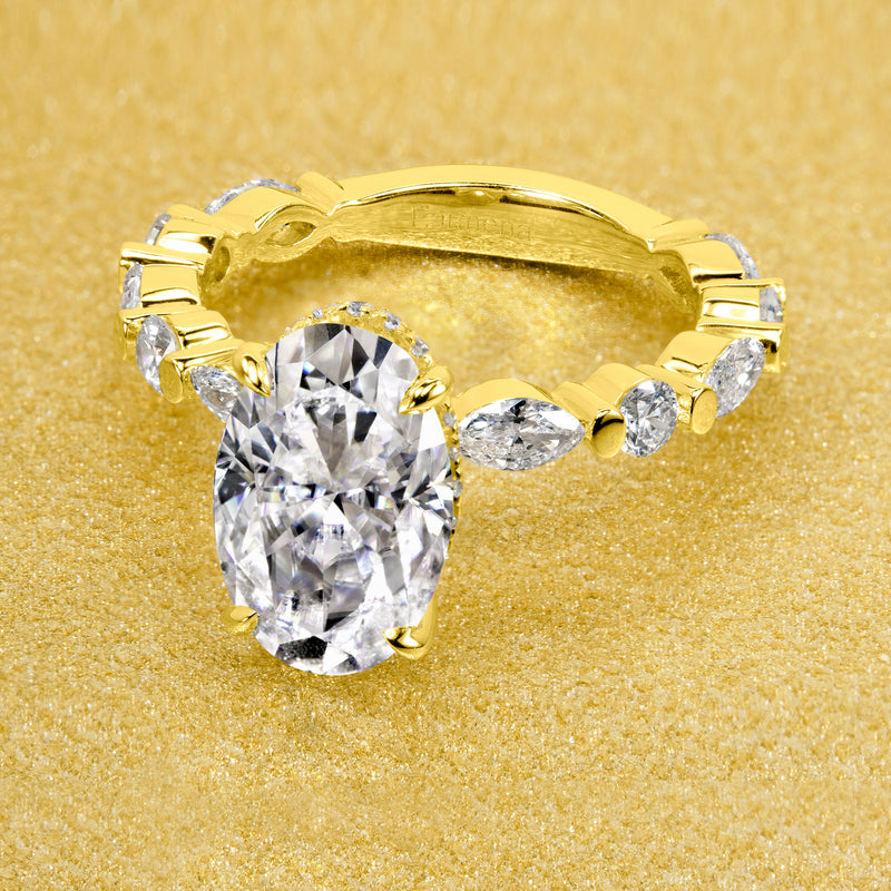 3ct Elongated Oval Hidden Halo Floating Engagement Ring | Earthena