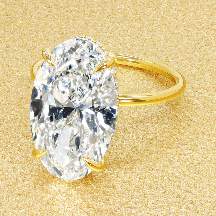 6ct Elongated Oval Hidden Halo Diamond Ring | Earthena Jewelry