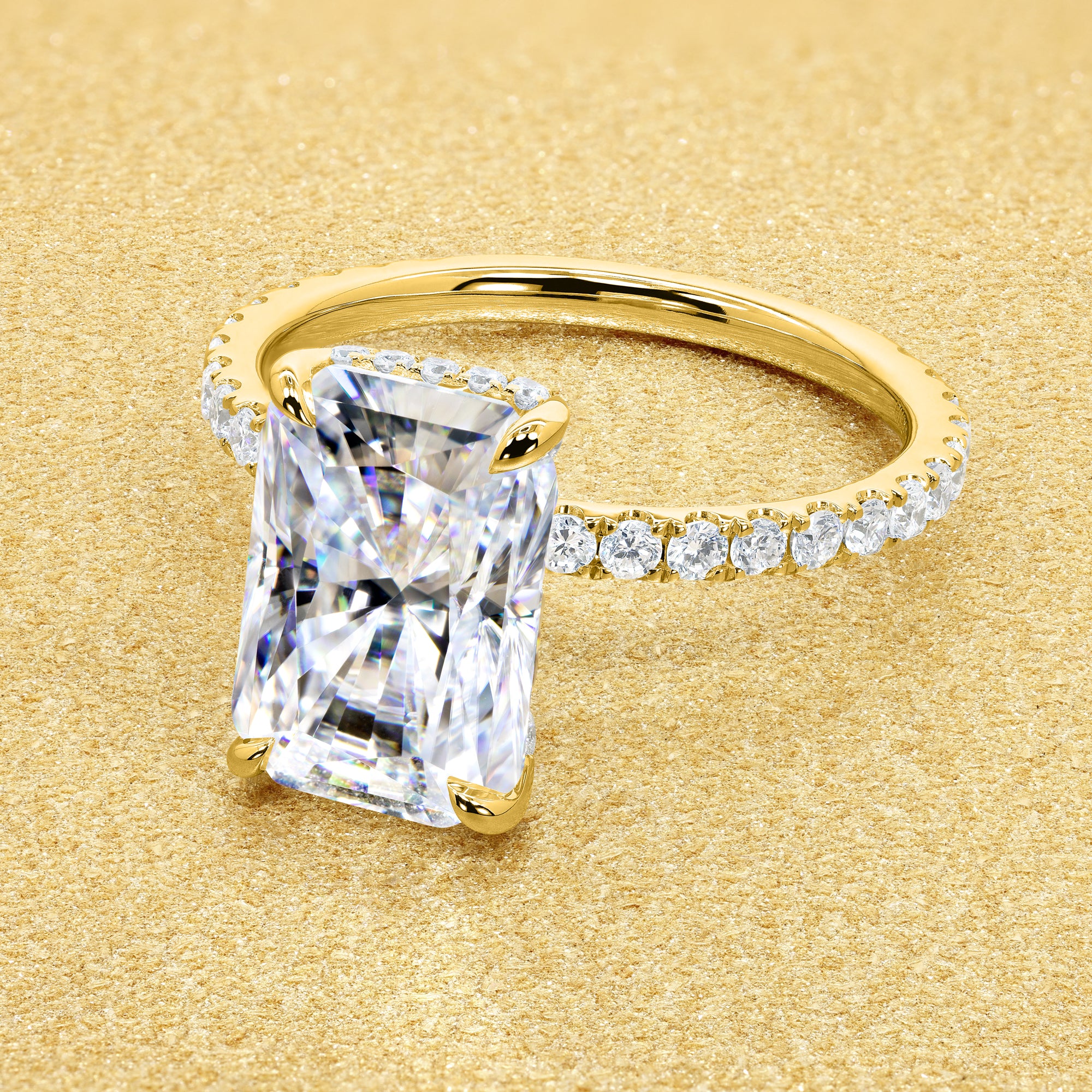 3ct Radiant Hidden Vow Halo Engagement Ring | Earthena Jewelry