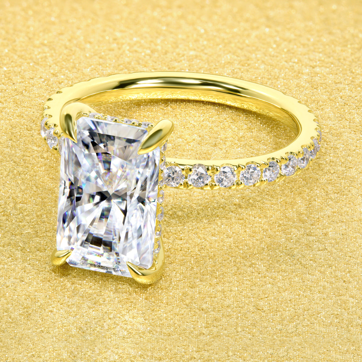 3ct Radiant Elongated Hidden Halo Engagement Ring | Earthena Jewelry