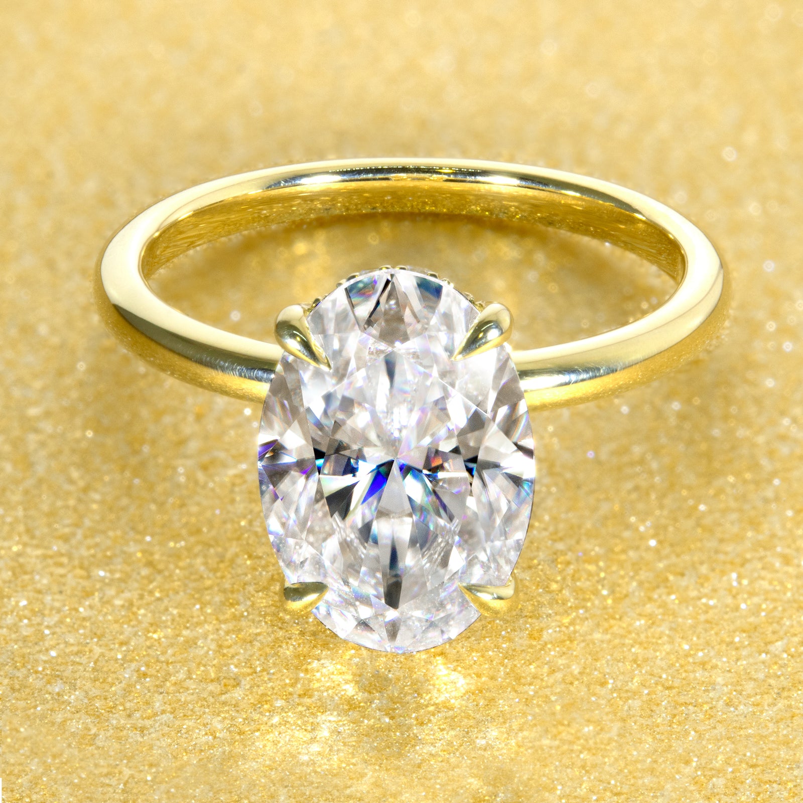 Classic 4ct Elongated Oval-cut Hidden Halo Ring | Earthena Jewelry